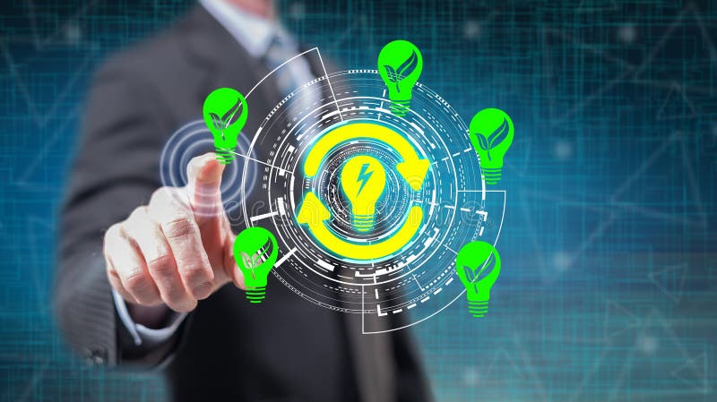 Man Touching a Renewable Energy Concept Stock Photo - Image of person ...