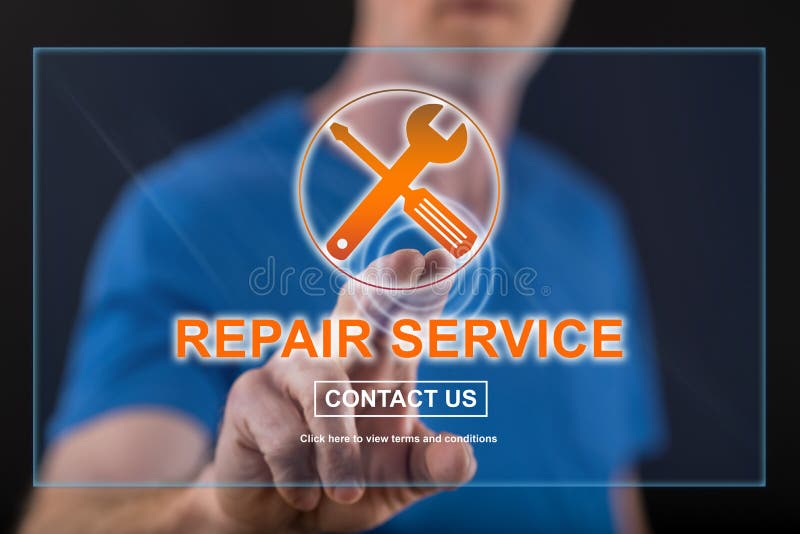 Man Touching a Repair Service Concept on a Touch Screen Stock Photo ...