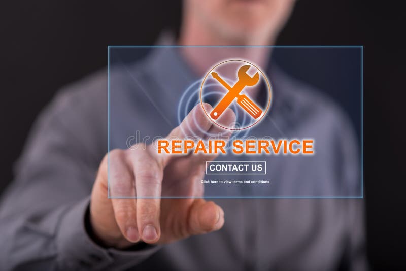 Man Touching a Repair Service Concept on a Touch Screen Stock Photo ...