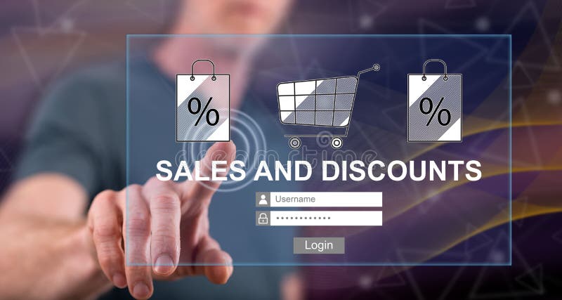Man Touching a Sales and Discounts Concept Stock Photo - Image of sale ...
