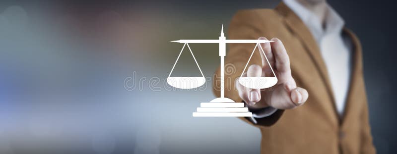 Man Touching Scales in Screen Stock Image - Image of harmony, judgment ...