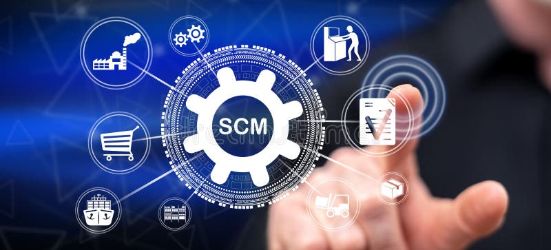 Man touching a scm concept stock image. Image of enterprise - 322148097