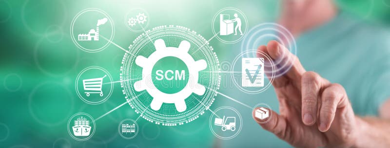 Man touching a scm concept stock photo. Image of technology - 270922190