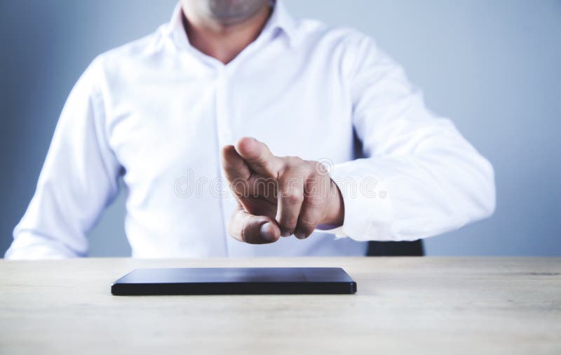 Man Touching in Screen with Phone Stock Image - Image of marketing ...