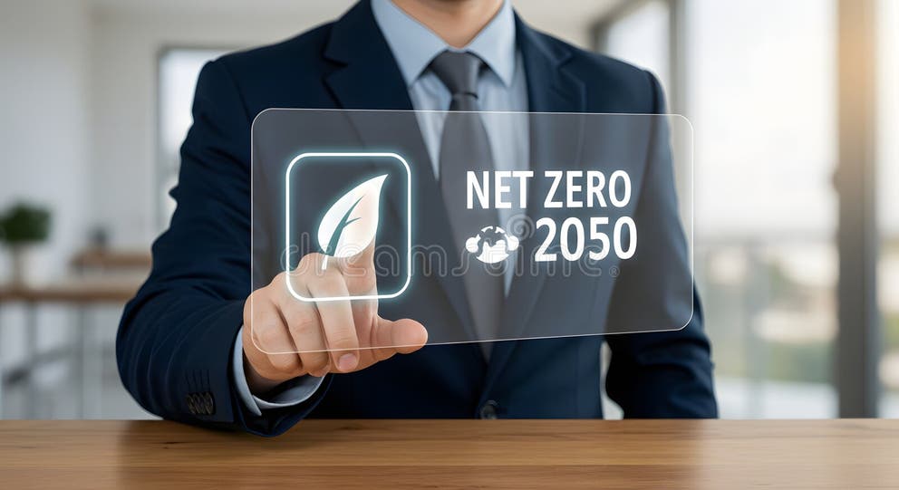 Man Touching Screen Showing Net Zero Target for Corporate ...