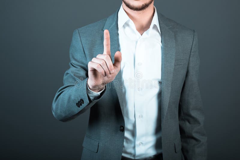 Man touching in screen stock photo. Image of high, press - 187451506