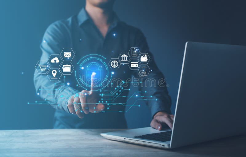 Man Touching Security Scanning of Digital Programs with Notebook Laptop ...