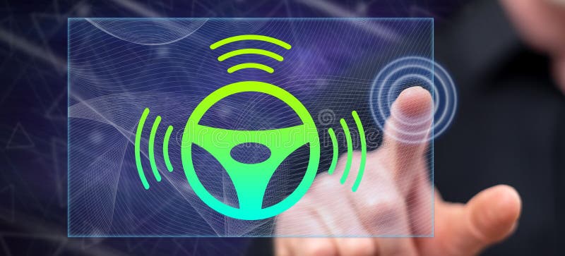 Man Touching a Self-driving Car Concept Stock Image - Image of future ...