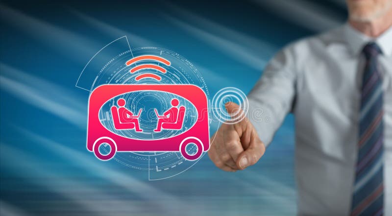 Man Touching a Self-driving Car Concept Stock Photo - Image of smart ...