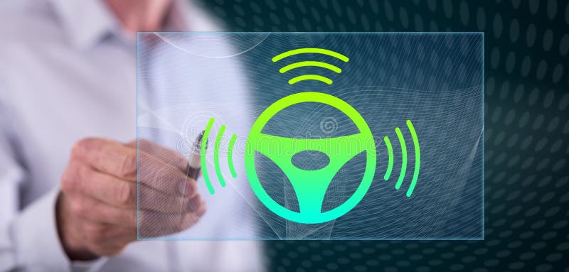 Man Touching a Self-driving Car Concept Stock Image - Image of ...