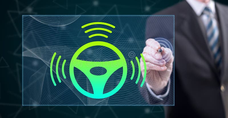 Man Touching a Self-driving Car Concept Stock Photo - Image of ...