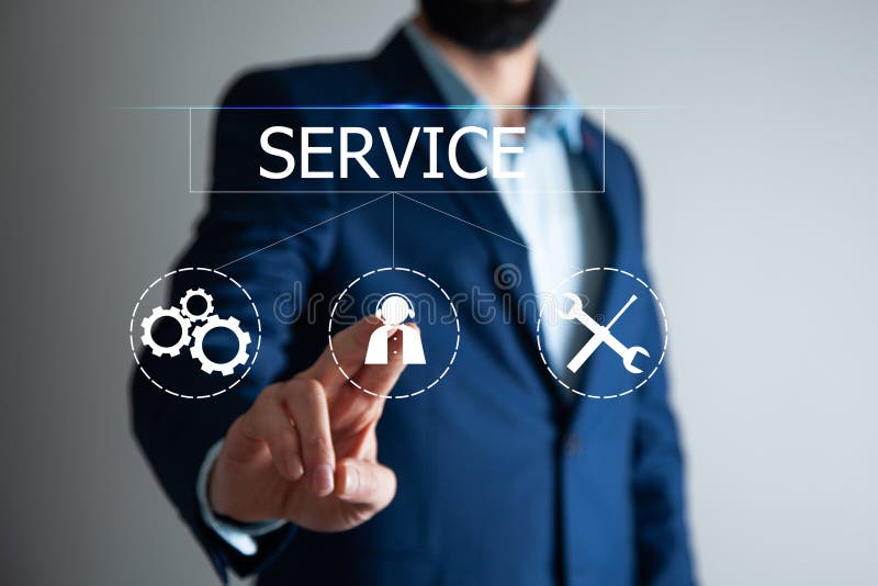 Man Touching Service in Screen Stock Photo - Image of concept, service ...