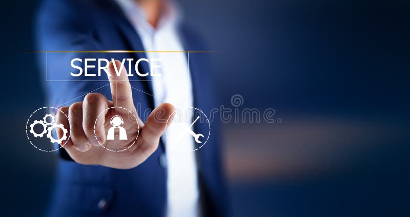 Man Touching Service in Screen Stock Photo - Image of support, screen ...