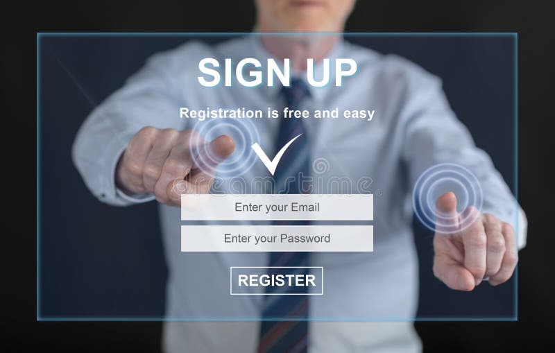 Man Touching a Signup Concept on a Touch Screen Stock Image - Image of ...