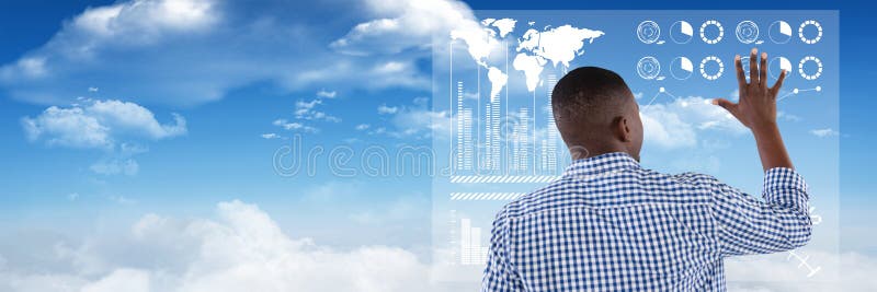 Man Touching Sky Cloudy Interface Stock Photo - Image of digital, email ...