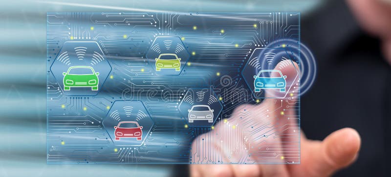 Man Touching a Self-driving Car Concept Stock Photo - Image of ...