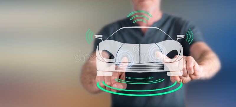 Man Touching a Smart Car Concept Stock Image - Image of screen, smart ...