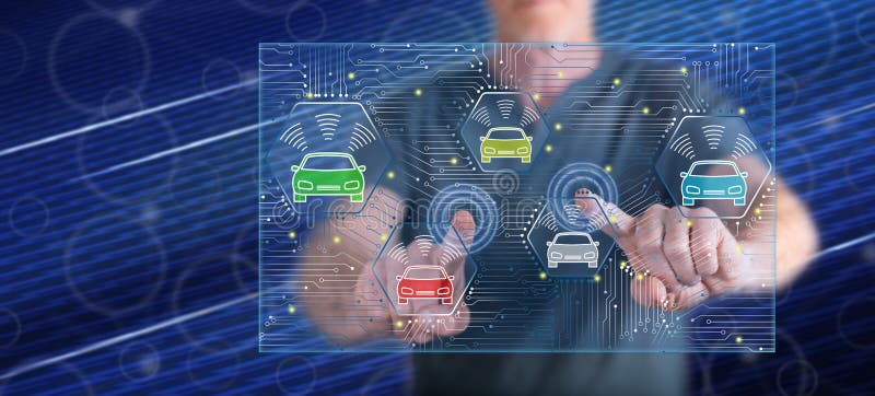 Man Touching a Smart Car Concept Stock Photo - Image of cars ...
