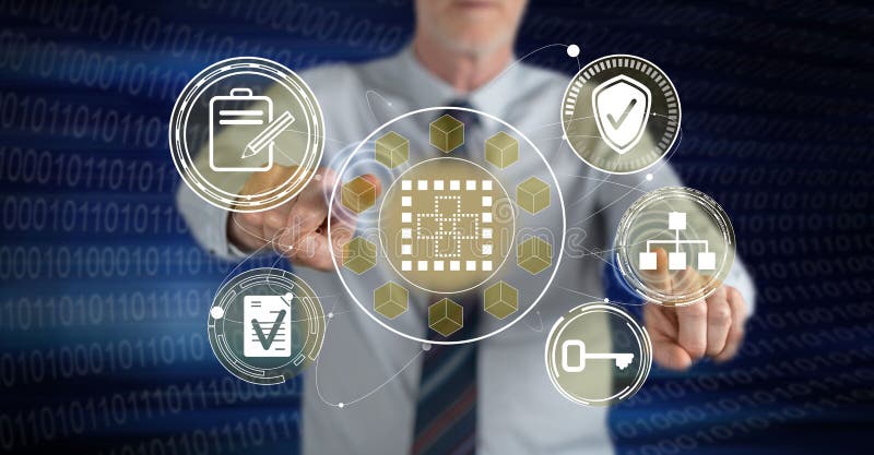 Man Touching a Smart Contract Concept Stock Image - Image of ...
