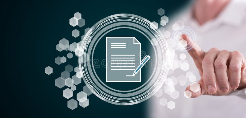 Man Touching a Smart Contract Concept Stock Photo - Image of touch ...