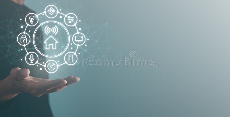 Man Touching Smart Home Interface. Smart Home Automation and Internet ...