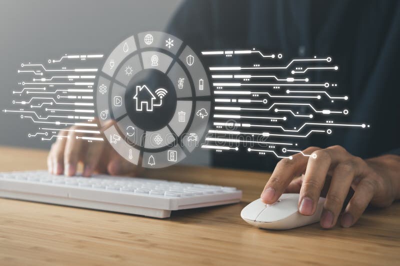 Man Touching Smart Home Interface. Smart Home Automation and Internet ...