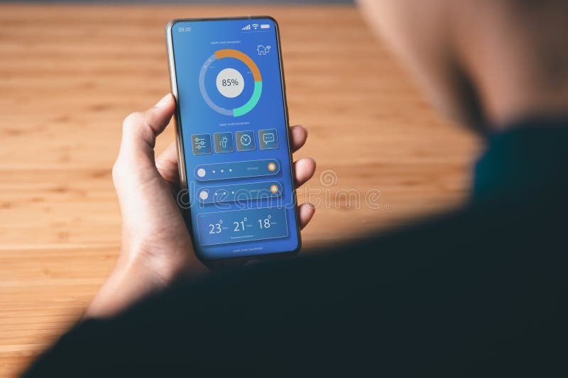 Man Touching Smart Home Interface. Smart Home Automation and Internet ...