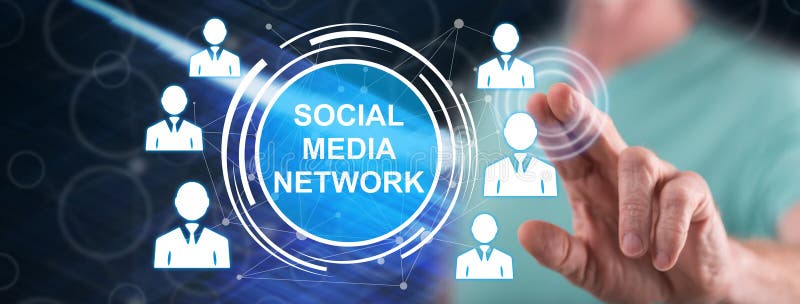 Man Touching a Social Media Network Concept Stock Photo - Image of ...