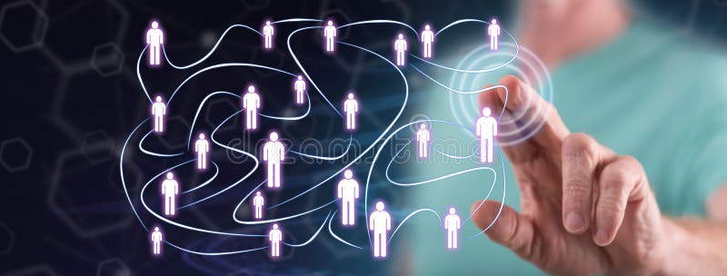 Man Touching a Social Network Concept Stock Photo - Image of ...