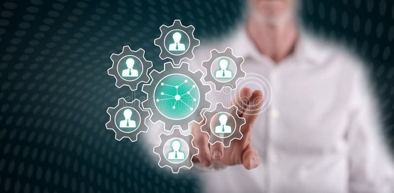 Man Touching a Social Network Concept Stock Photo - Image of touch ...