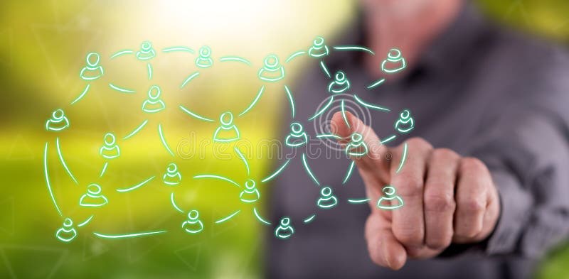 Man Touching a Social Network Concept Stock Image - Image of media ...