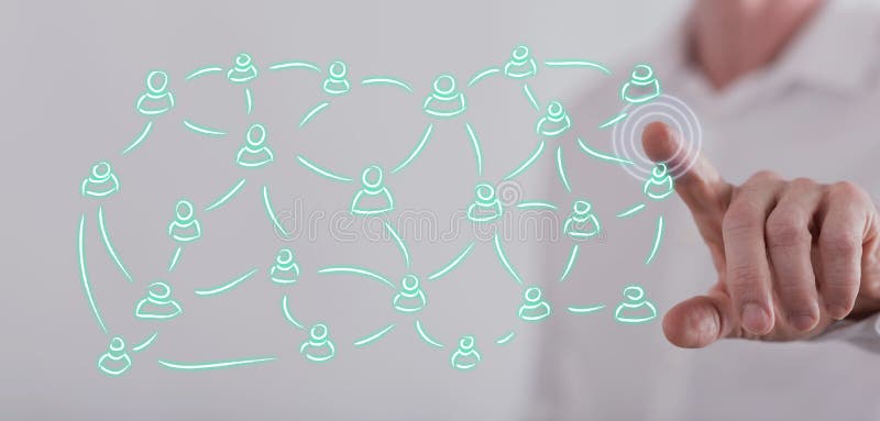 Man Touching a Social Network Concept on a Touch Screen Stock Photo ...