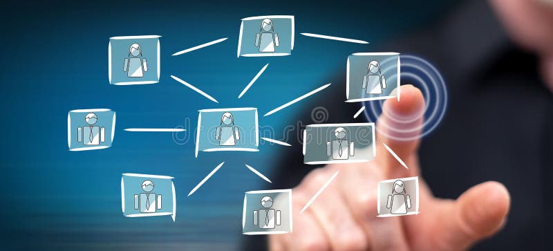 Man Touching a Social Network Concept Stock Photo - Image of networking ...