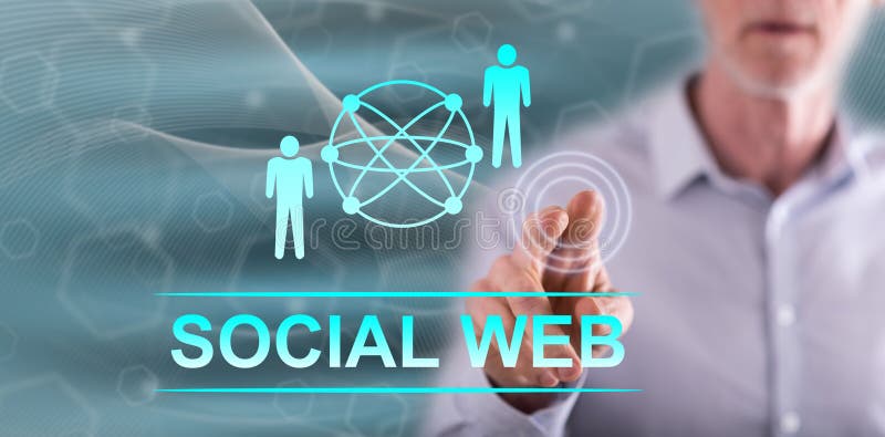 Man Touching a Social Web Concept Stock Photo - Image of technology ...