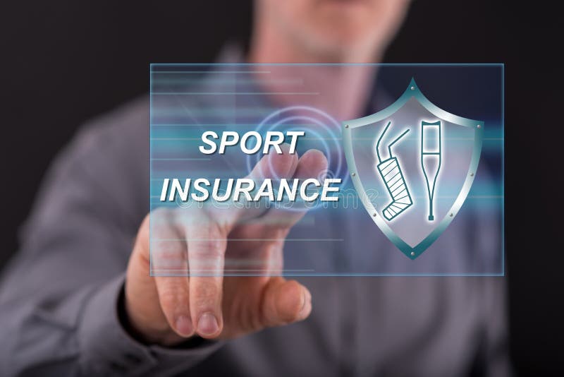 Man Touching a Sport Insurance Concept on a Touch Screen Stock Image ...