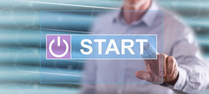Man Touching a Start Concept Stock Image - Image of start, power: 179266983