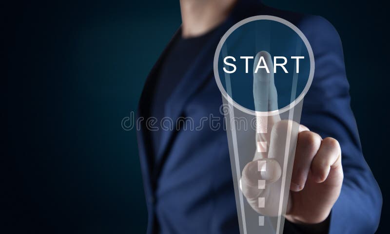 Man Touching Start in Screen Stock Photo - Image of tech, electric ...