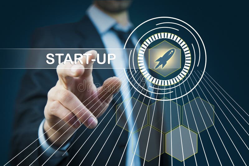 Man Touching Start Up in Screen Stock Photo - Image of digital, screen ...