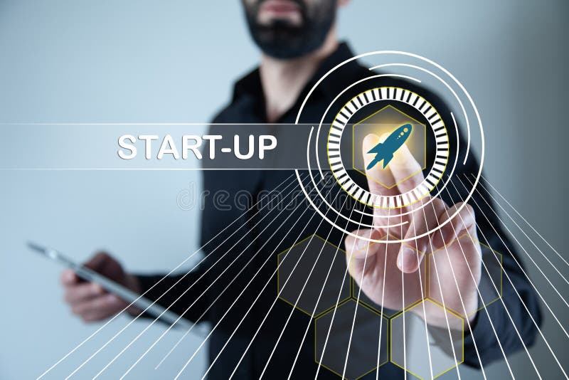 Man Touching Start Up in Screen Stock Image - Image of screen, creative ...