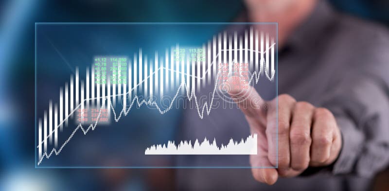 Man Touching a Stock Market Concept on a Touch Screen Stock Photo ...