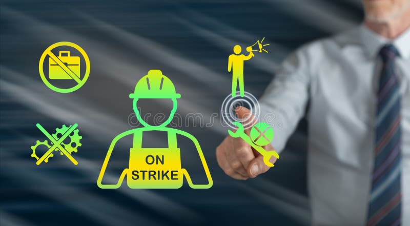 Man Touching a Strike Concept Stock Image - Image of screen, business ...