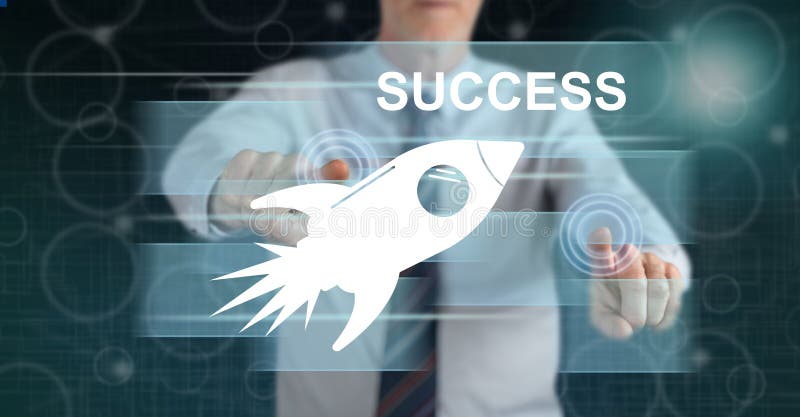 Man Touching a Success Concept Stock Photo - Image of touch, launch ...