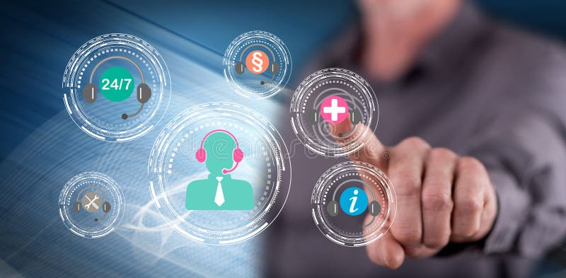 Man Touching a Support Concept Stock Illustration - Illustration of ...