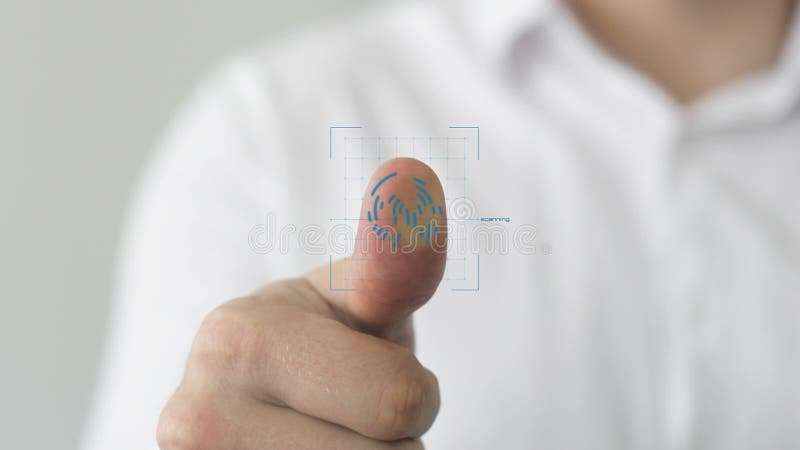 Man Touching Surface, Digital Scanning and Access Granted in Biometric ...