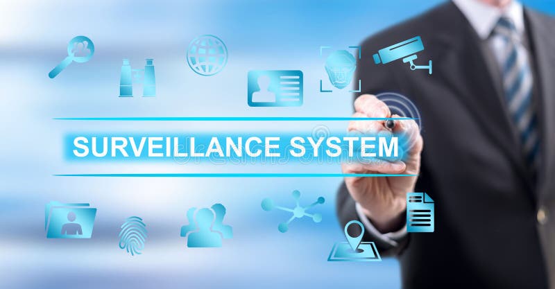 Man Touching a Surveillance System Concept Stock Photo - Image of ...