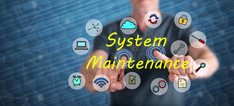 Man Touching a System Maintenance Concept Stock Image - Image of data ...