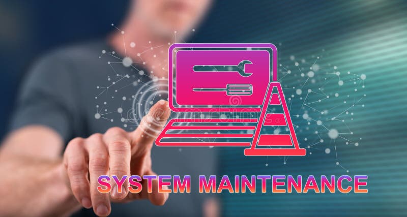 Man Touching a System Maintenance Concept Stock Photo - Image of status ...
