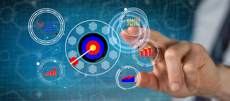 Man Touching a Target Marketing Concept Stock Image - Image of focus ...