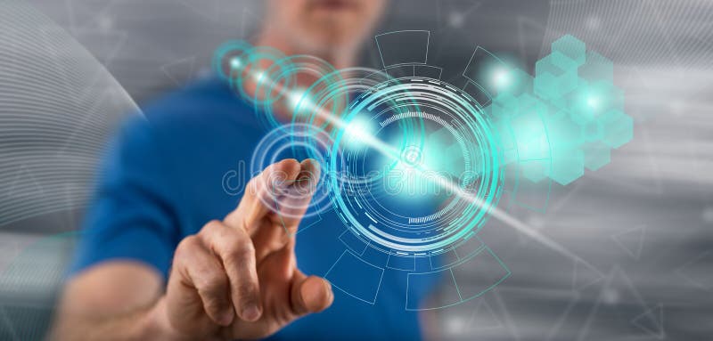 Man Touching a Technology Concept Stock Photo - Image of electronic ...