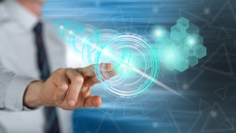 Man Touching a Technology Concept Stock Photo - Image of graphic ...
